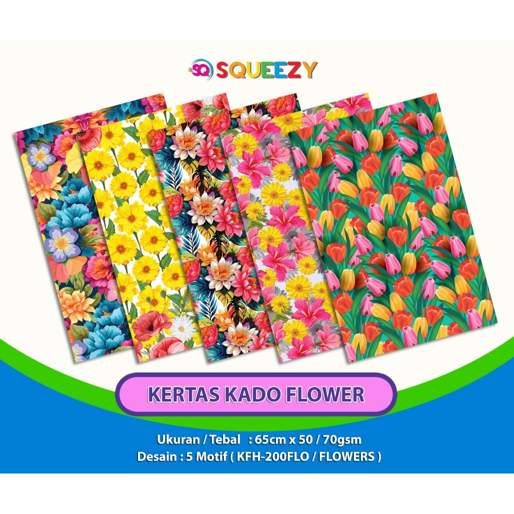 Jual Kertas Kado Squeezy Flower si 50 / Bungkus Kado (1pak=50pcs ...