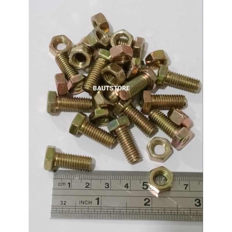 Jual Baut Mur Kuning/BMK - Baut 12/M8 x 20mm (Paket 25pcs) | Shopee Indonesia