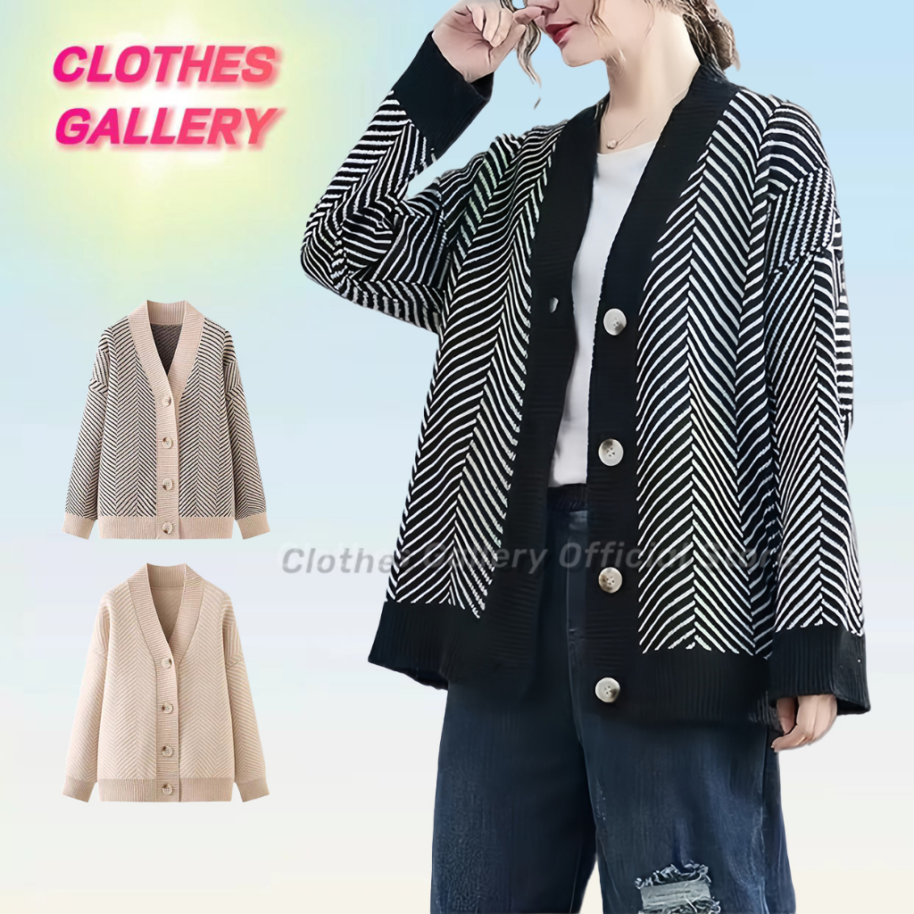 Jual ClothesGallery Outer Cardigan Premium Strip Knit Cardigan Gardigan Rajut Wanita Gardigan ...