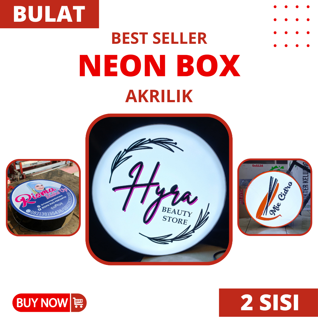 Jual Neon box akrilik bulat 2 sisi / neon box / neon box bulat / papan ...