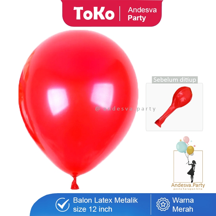 Jual Balon Metalik Merah / Balon Latex Warna Merah / Balon Karet Polos ...