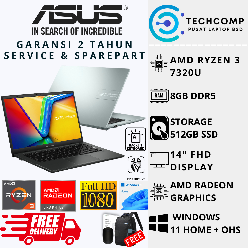 Jual LAPTOP BARU ASUS VIVOBOOK AMD RYZEN 3 7320U RAM 8GB DDR5 512GB SSD ...