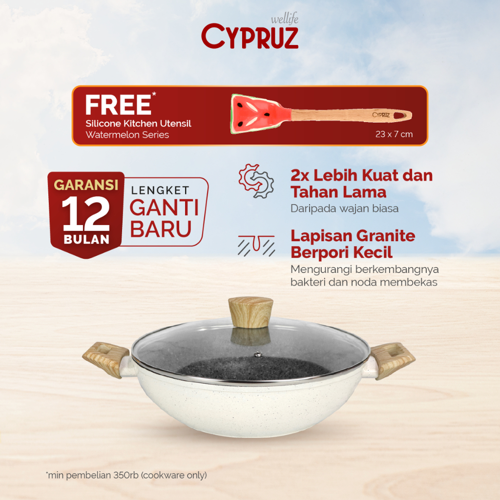 Jual Cypruz Wajan Kuali Tebal Anti Lengket Wok Pan White Granite Series Dengan Tutup | Shopee ...