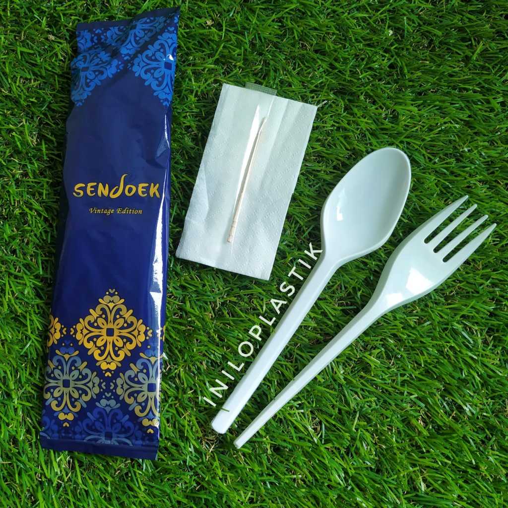Jual 25pcs Catering set Sendok Garpu Tissue Tusuk Gigi - Sendoek Putih ...