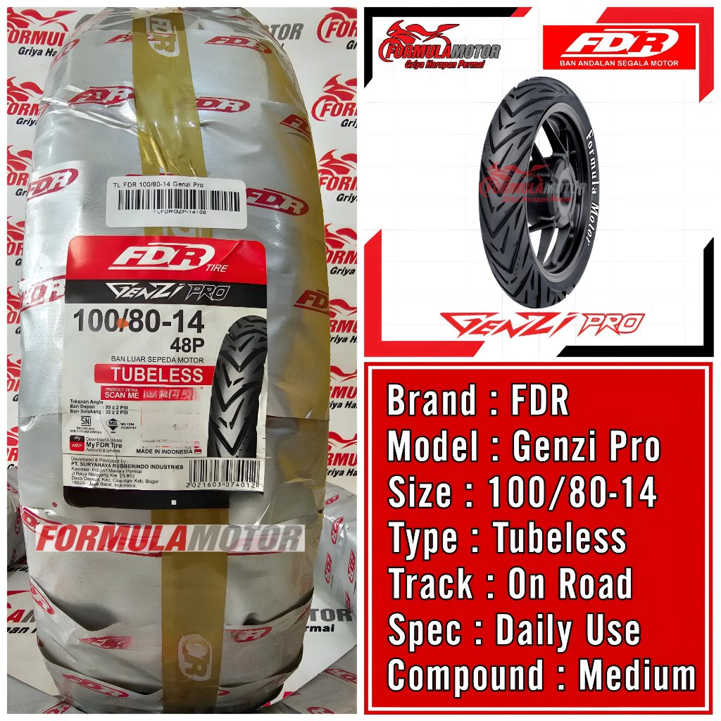 Jual 100/80-14 FDR Genzi Pro Ring 14 Tubeless - Ban Belakang Motor ...