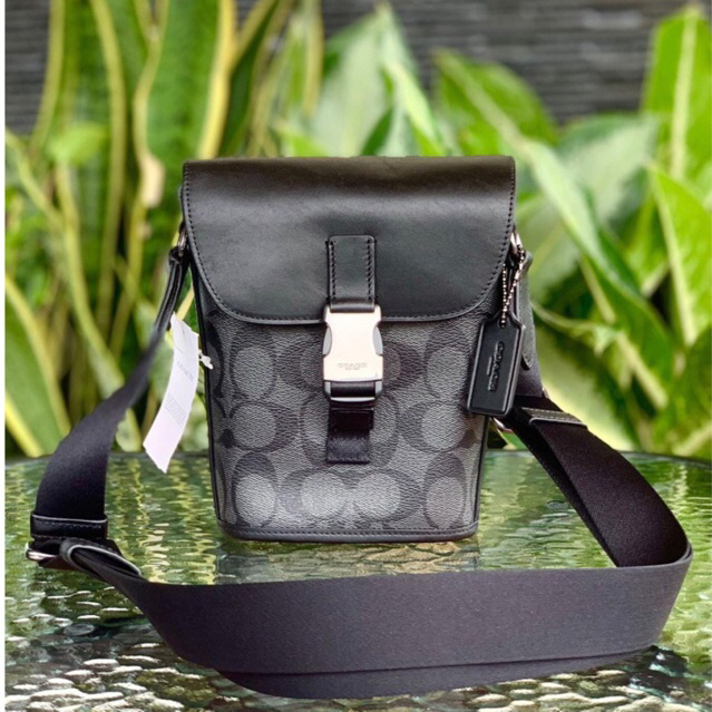 Jual Tas COACH Track Small Flap Crossbody Charcoal Signature Canvas ...