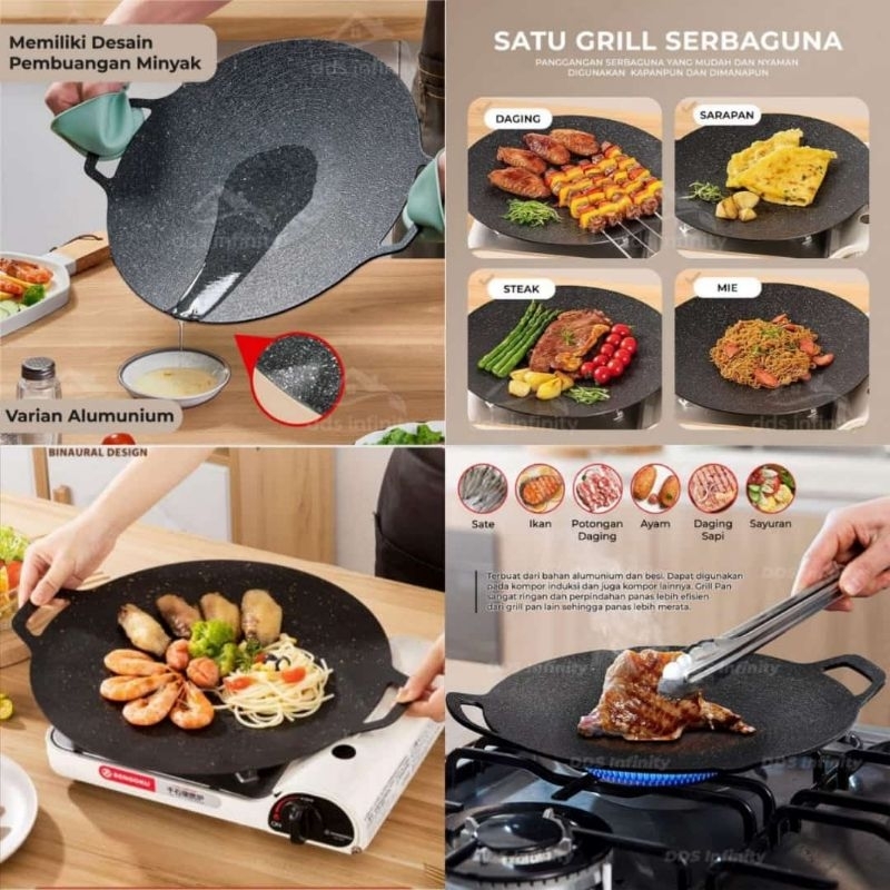 Jual WAJAN GRILL PAN ANTI LENGKET 34 CM / Wajan datar ceper / Wajan ...