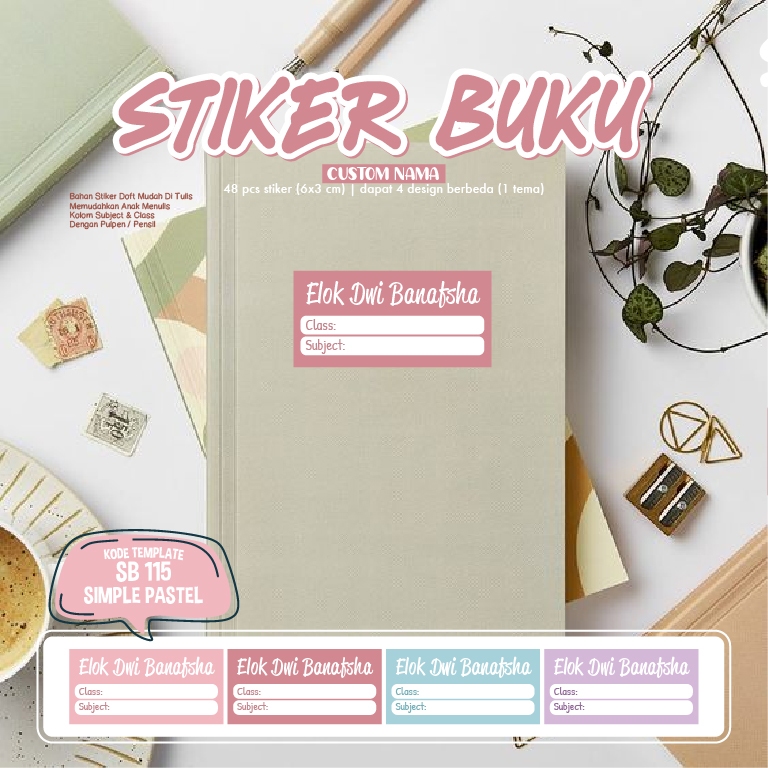 Jual Stiker Label Buku Aesthetic Simple isi 48 pcs Custom bisa ditulis ...