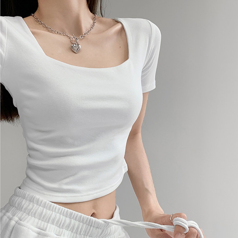 Jual [PREMIUM] SQUARE NECK SLIM-FIT CROP TOP | Shopee Indonesia