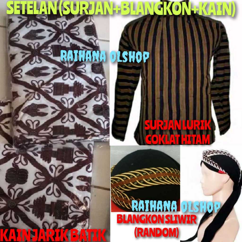 Jual SEPAKET BAJU ADAT JAWA PRIA | SURJAN LURIK COKLAT HITAM + KAIN JARIK BATIK + BLANGKON ...