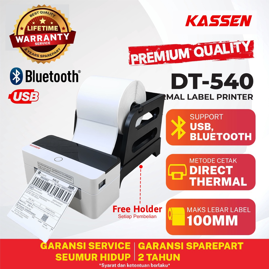 Jual PRINTER LABEL THERMAL KASSEN DT-540 BLUETOOTH USB - PRINTER LABEL ...