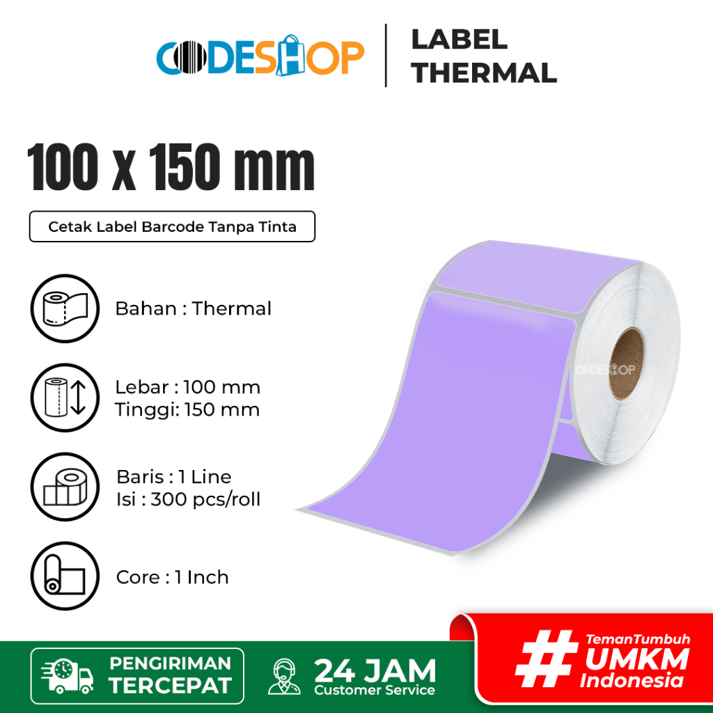 Jual Stiker Label Resi Pengiriman 100 x 150 mm Thermal A6 Ungu 300 Pcs ...