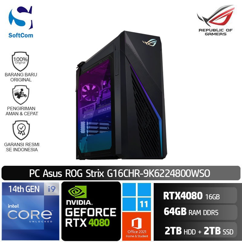 Jual ASUS PC ROG Strix G16CHR 9K6224800WSO i9 14900F/64GB/2TB HDD+2TB SSD/RTX4080 16GB | Shopee ...