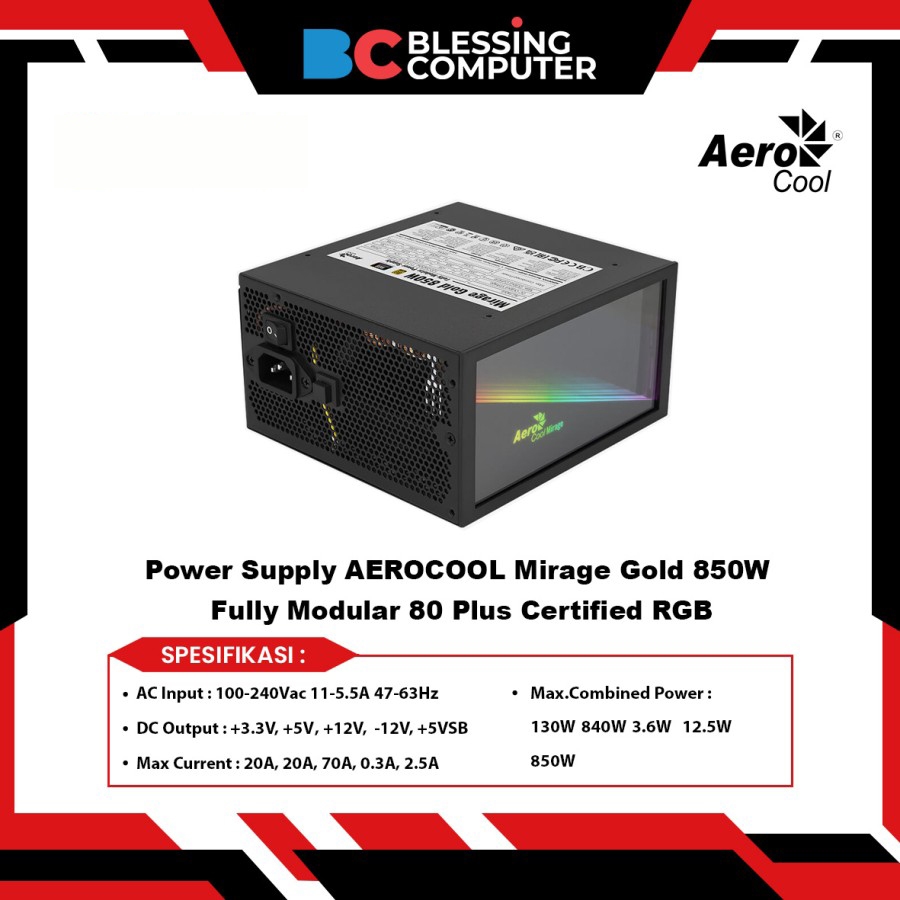 Jual Power Supply AEROCOOL Mirage Gold 850W Fully Modular 80 Plus ...