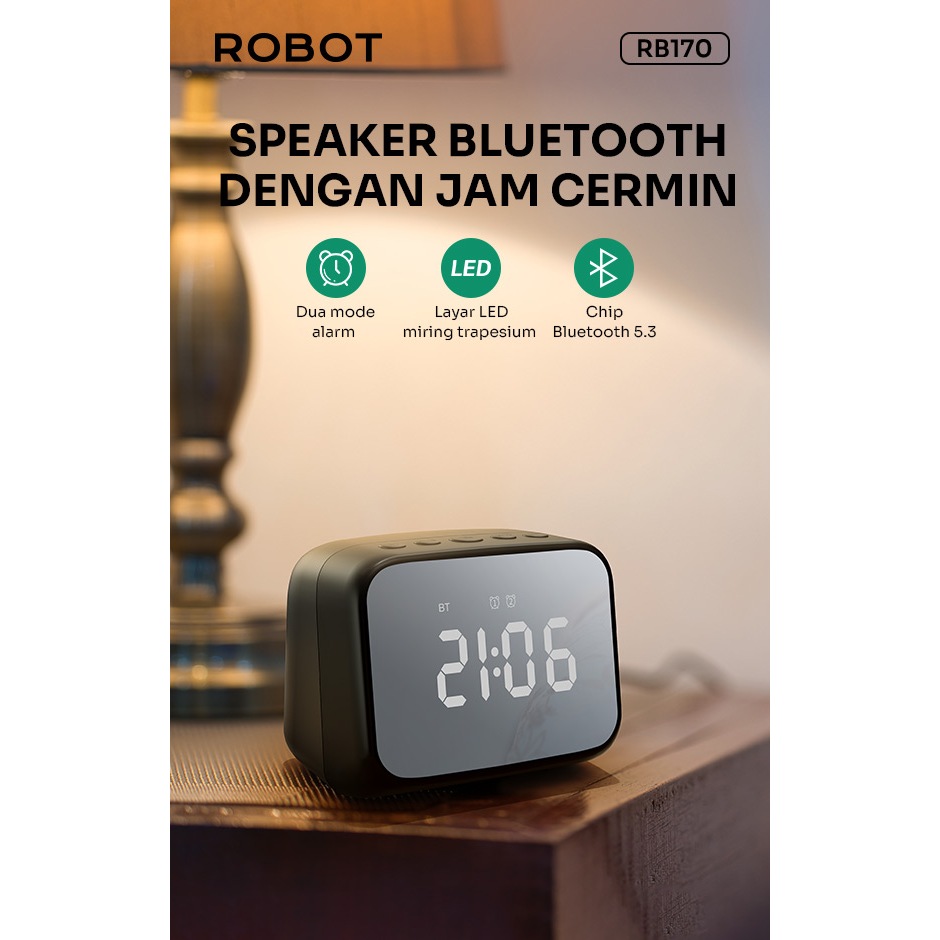 Jual Robot RB170 Speaker Bluetooth 5.3 Alarm Clock With LED Display TF ...