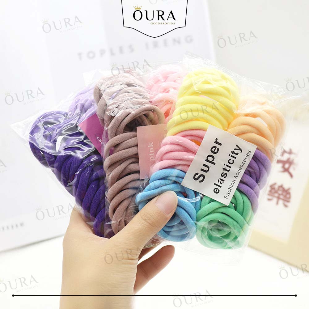 Jual Ikat Rambut Donat Karet Rambut Wanita Korea Aesthetic Isi 50 Pcs ...
