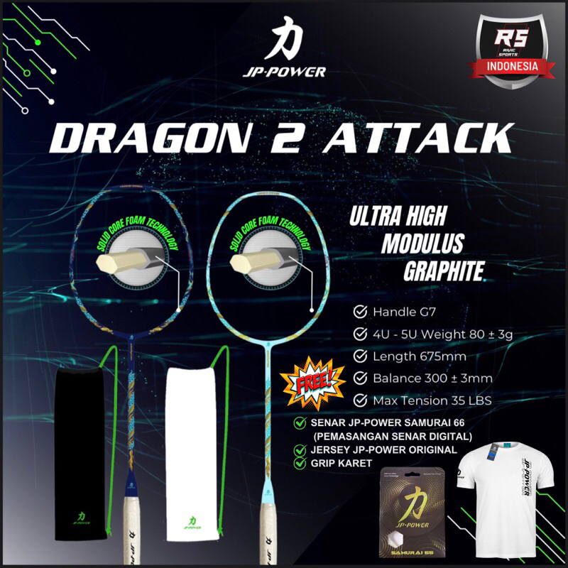 Jual Raket Badminton JP POWER DRAGON Z ATTACK FREE BAJU TAS GRIP SENAR ...