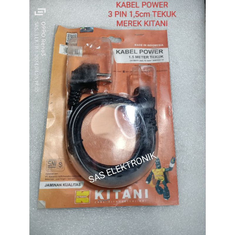 Jual KABEL POWER KABEL AC MEREK KITANI 1,5 METER TEKUK ISI 3X0,75MM ...