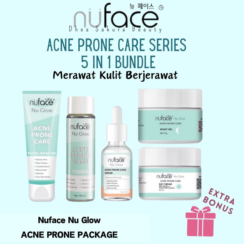 Jual Nuface Skincare Nuglow Acne Prone Care Series 5 In 1 Bundle | Facial Wash, Toner, Serum ...