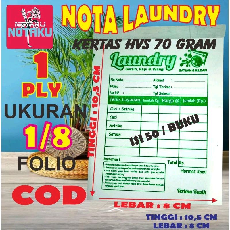 Jual nota laundry kiloan dan satuan. 1 ply Hvs 70 gram. ukuran mini 1/8 ...