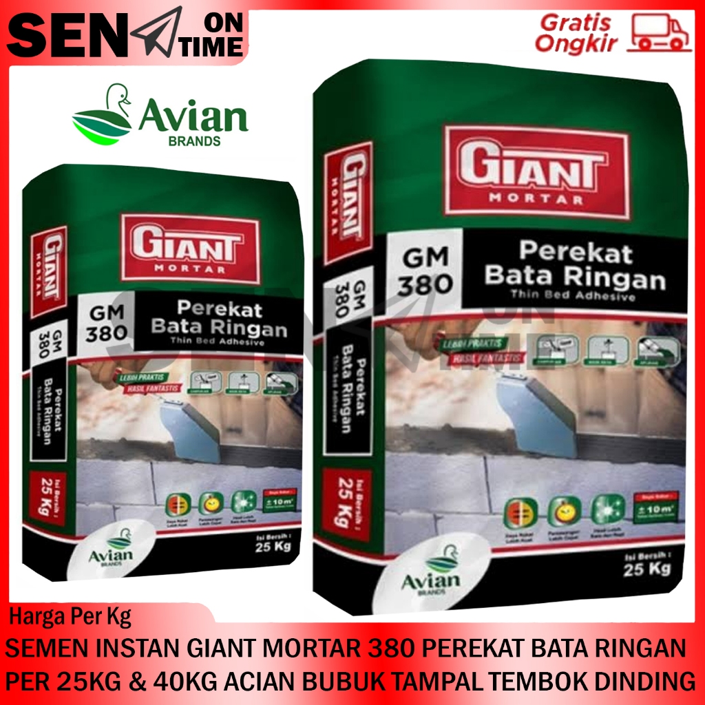 Jual SEMEN INSTAN GIANT MORTAR 380 PEREKAT BATA RINGAN PER 25KG & 40KG ...