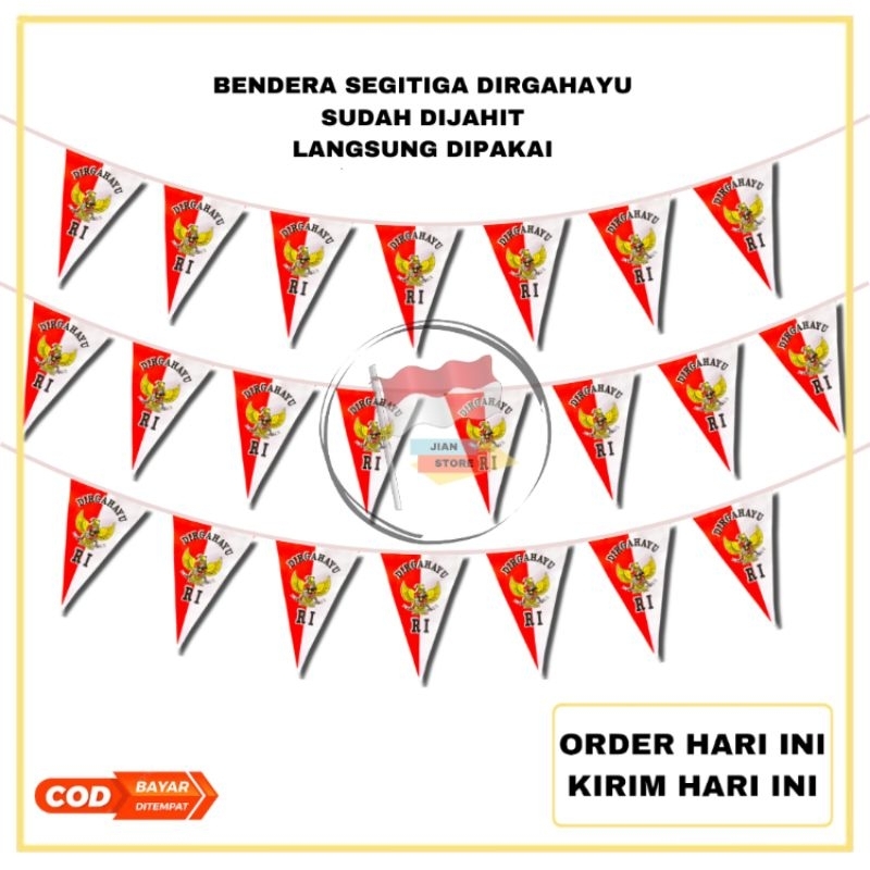 Jual 50 Meter Bendera Segitiga Merah Putih Garuda Dirgahayu Kain Hias Festival | Shopee Indonesia