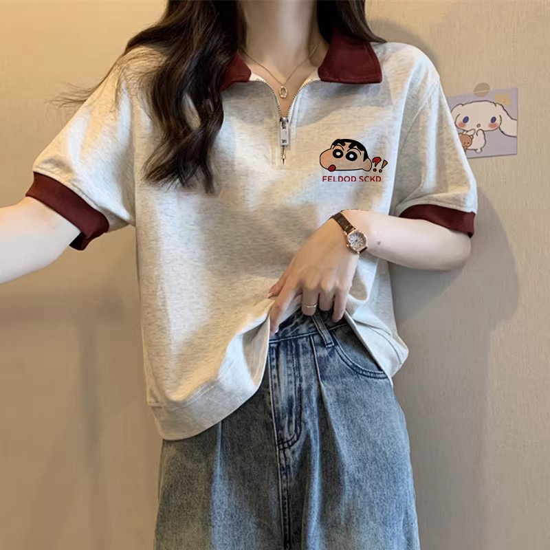 Jual Baju Atasan Wanita Terbaru Lengan Pendek Pullover Kaos Berkerah ...