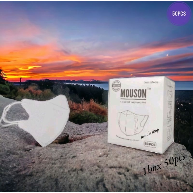 Jual Masker Duckbil MOUSON, 4PLY White Black Emboss 1Box isi 50pcs ...
