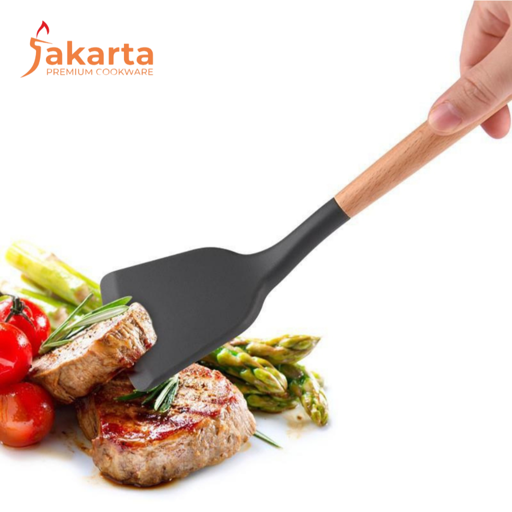 Jual JPC- 32Cm Spatula Silikon Gagang Kayu /Sutil Masak Untuk Goreng ...