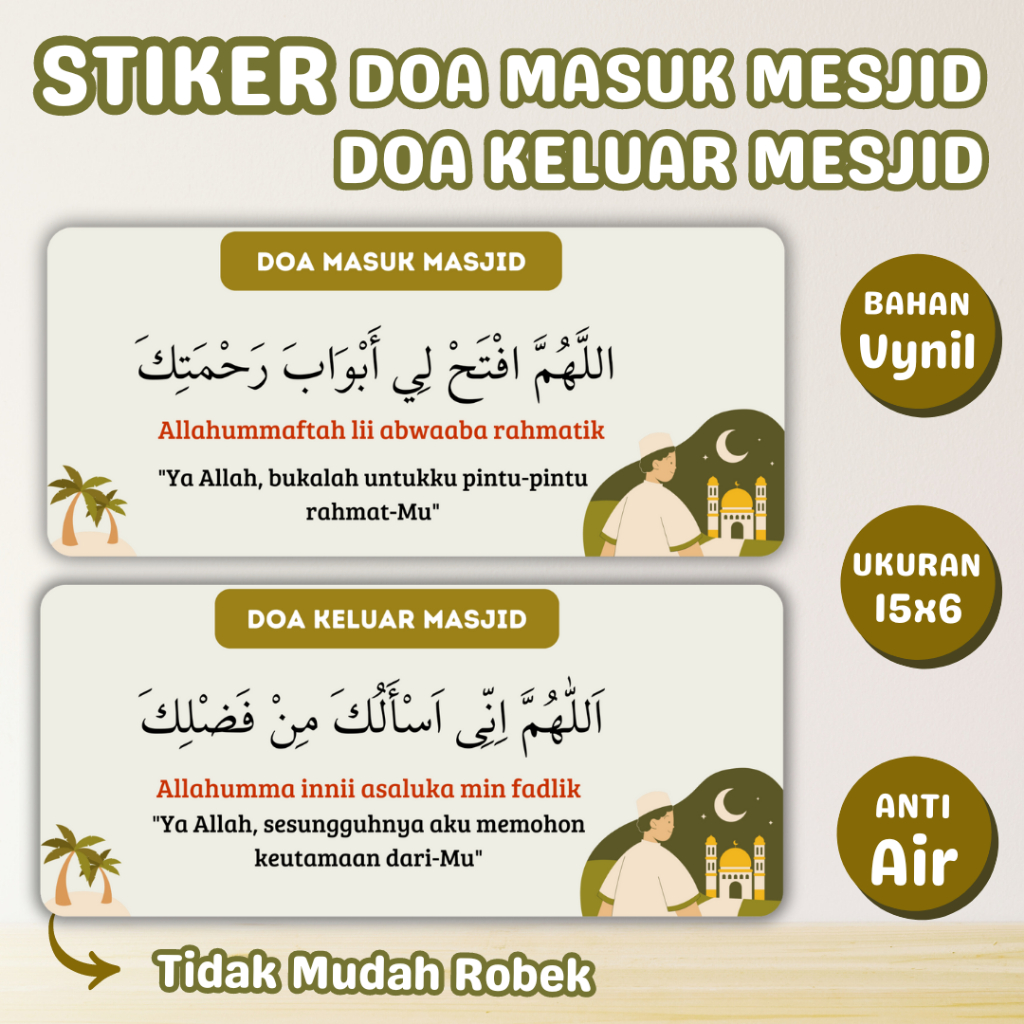 Jual [STIKER DOA HARIAN] Stiker Vynil Doa Masuk Mesjid Doa Keluar ...