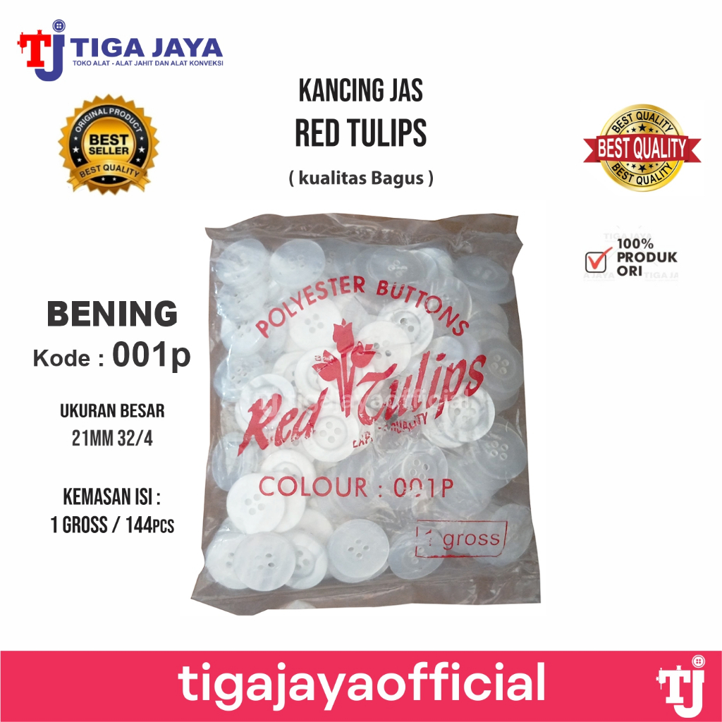 Jual TOKO TIGA JAYA Kancing Jas Besar merek Red Tulips warna Bening ...