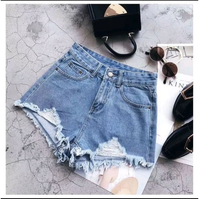 Jual Celana sobek rippet pendek wanita / hot pants jeans korean style high weist | Shopee Indonesia