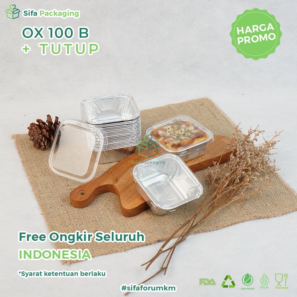 Jual Alumunium Foil Tray Cup OX 100 B + Tutup Makaroni Schotel Klapertart Brownies Bolu Roti ...