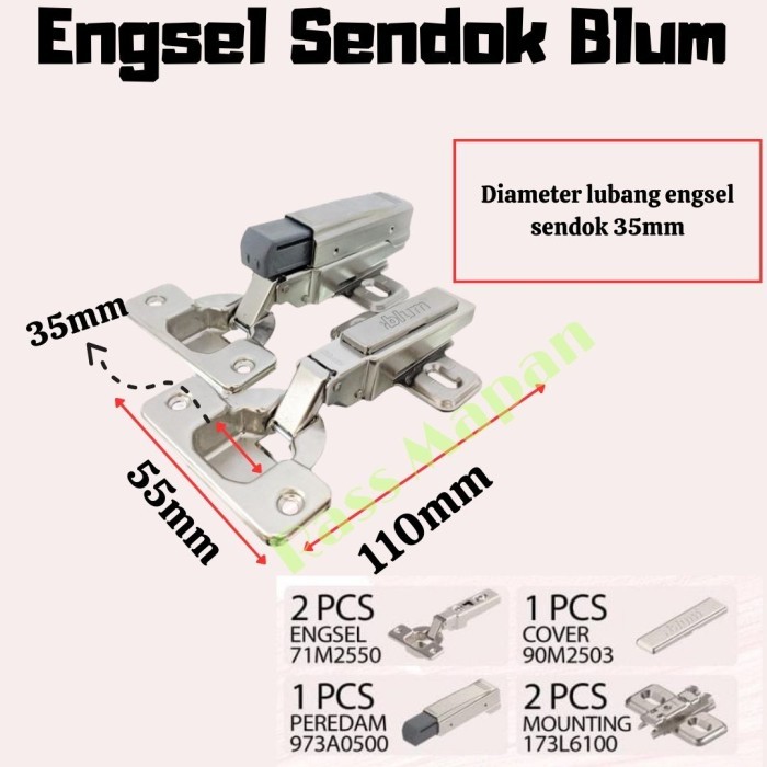 Jual 1 PASANG KOMPLIT ENGSEL SENDOK BLUM CLIP ON / ENGSEL BLUM Diameter ...