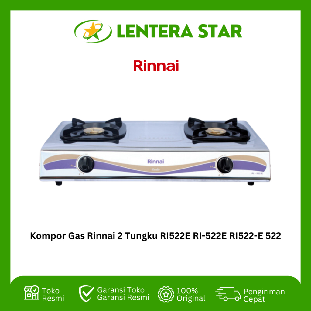 Jual Kompor Gas Rinnai 2 Tungku Stainless Steel Api Ekonomis RI522E RI ...