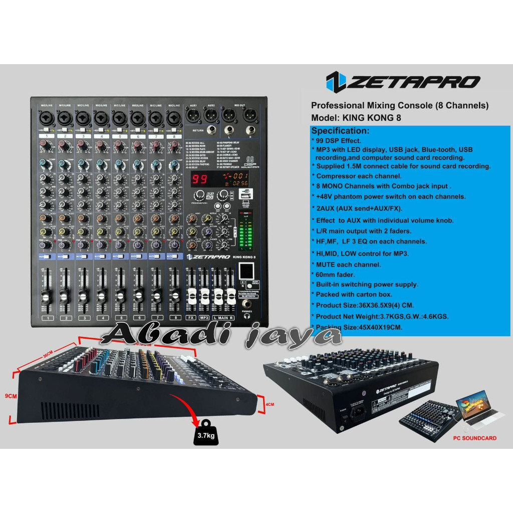 Jual MIXER ZETAPRO KINGKONG8 KINGKONG 8 8CH ADA COMPRESSOR GARANSI ORIGINAL | Shopee Indonesia