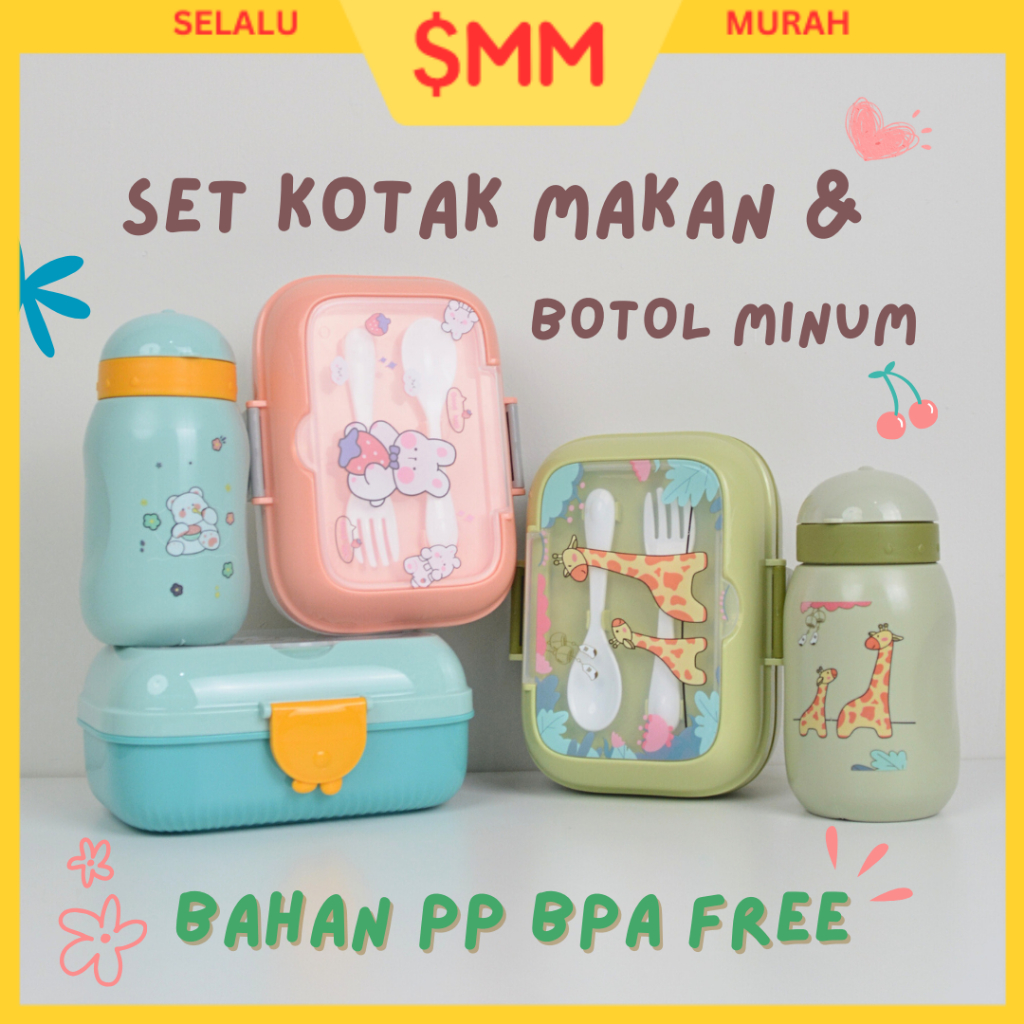 Jual Set Kotak Makan Botol Minum Anak 2 Tingkat BPA Free Bonus Sendok dan Garpu Cocok Untuk ...