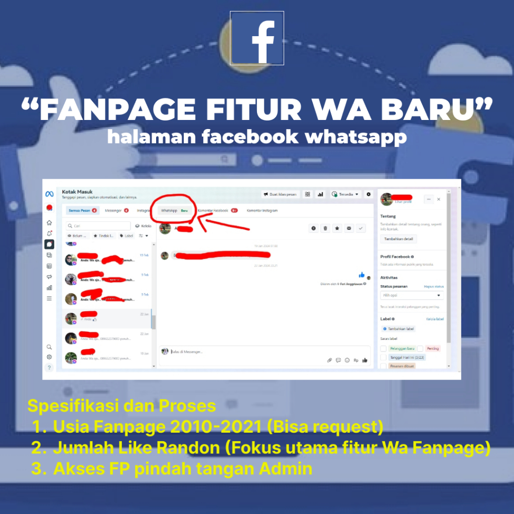 Jual Fanpage Facebook Baru fitur WA meta paket (halaman FACEBOOK ...