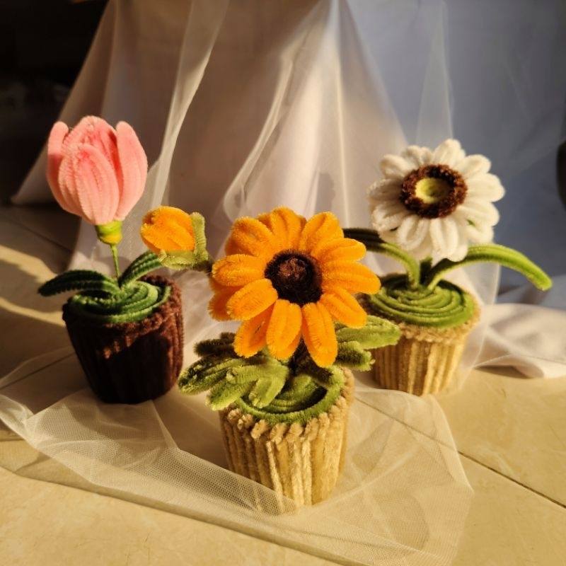 Jual Flower Pot Bunga Kawat Bulu Pot Mini Pot Bunga Kawat Bulu Mercy
