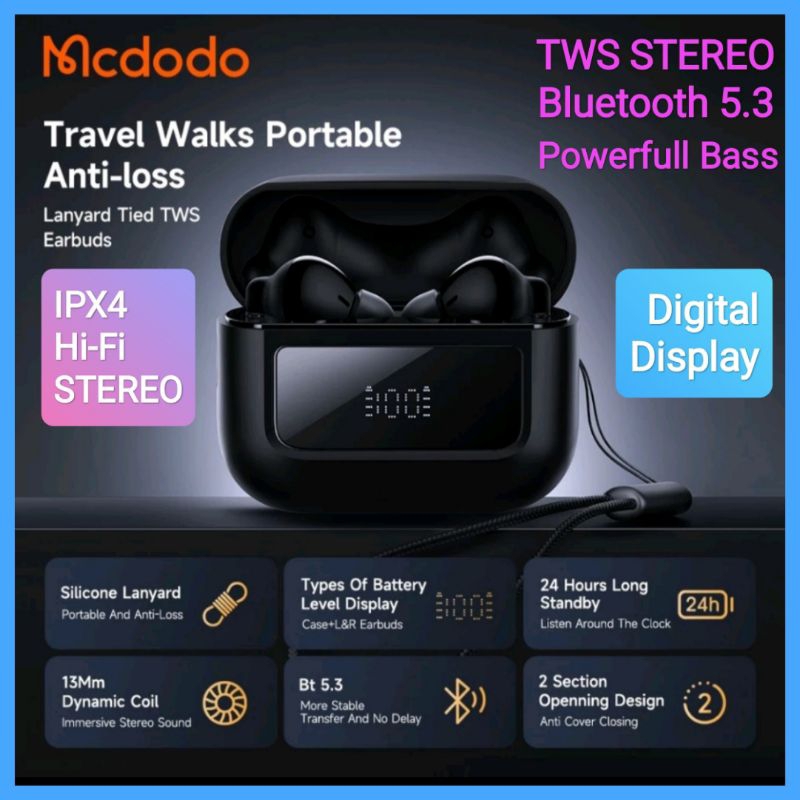 Jual Mcdodo TWS Earphone Bluetooth 5.3 Hi-Fi Stereo LED Digital IPX4 ...