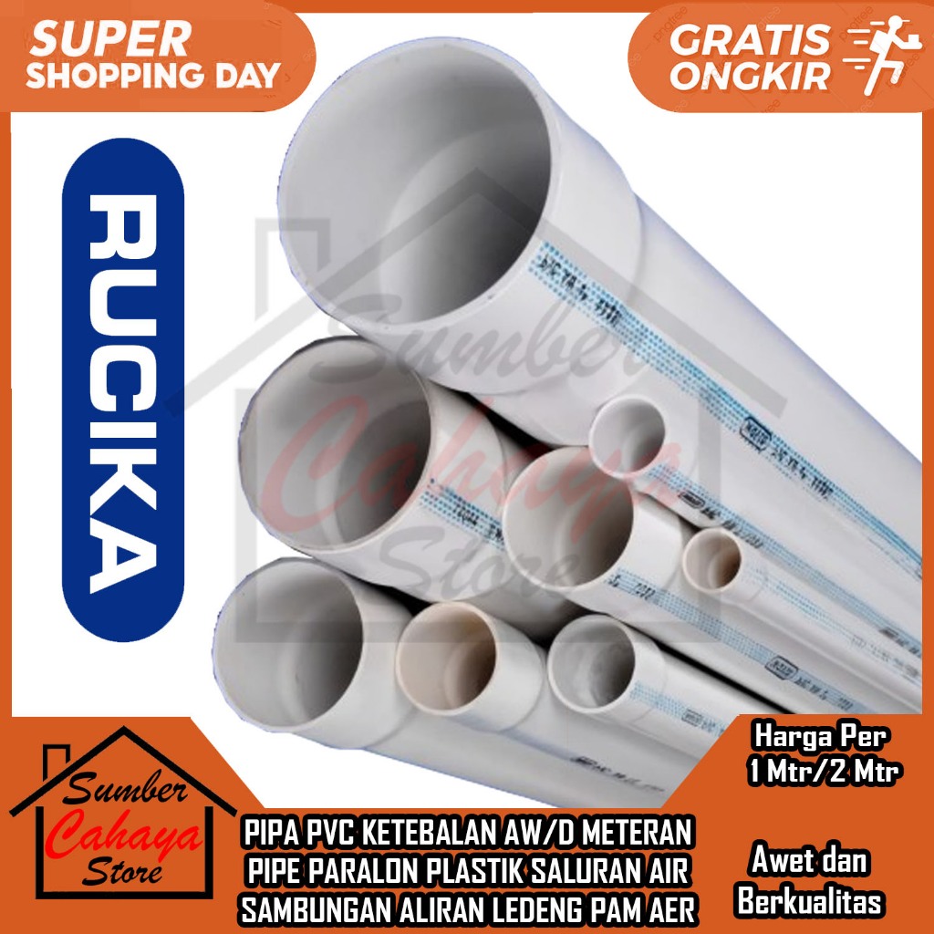 Jual PIPA 1½" AW D METERAN PVC RUCIKA PUTIH 1 2 METER PARALON 1.5 1,5 ...