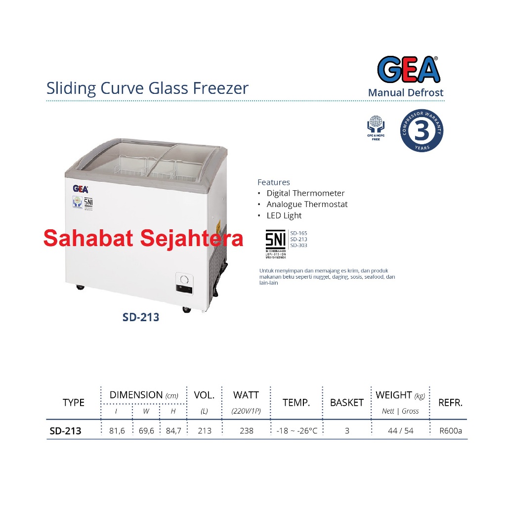Jual Berat Sebenarnya GEA Sliding Curve Glass Freezer SD-213 Freezer ...