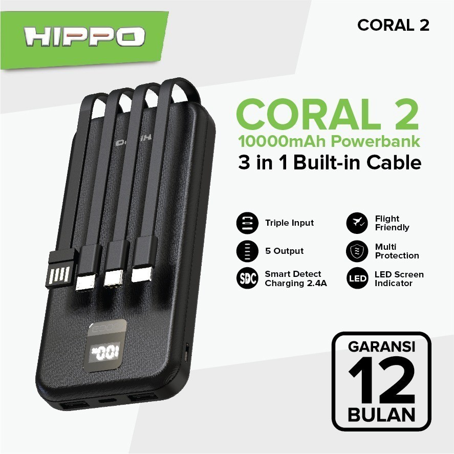 Jual Hippo Power Bank Coral 2 10000 mAh Output 2,4A Smaert Detect ...