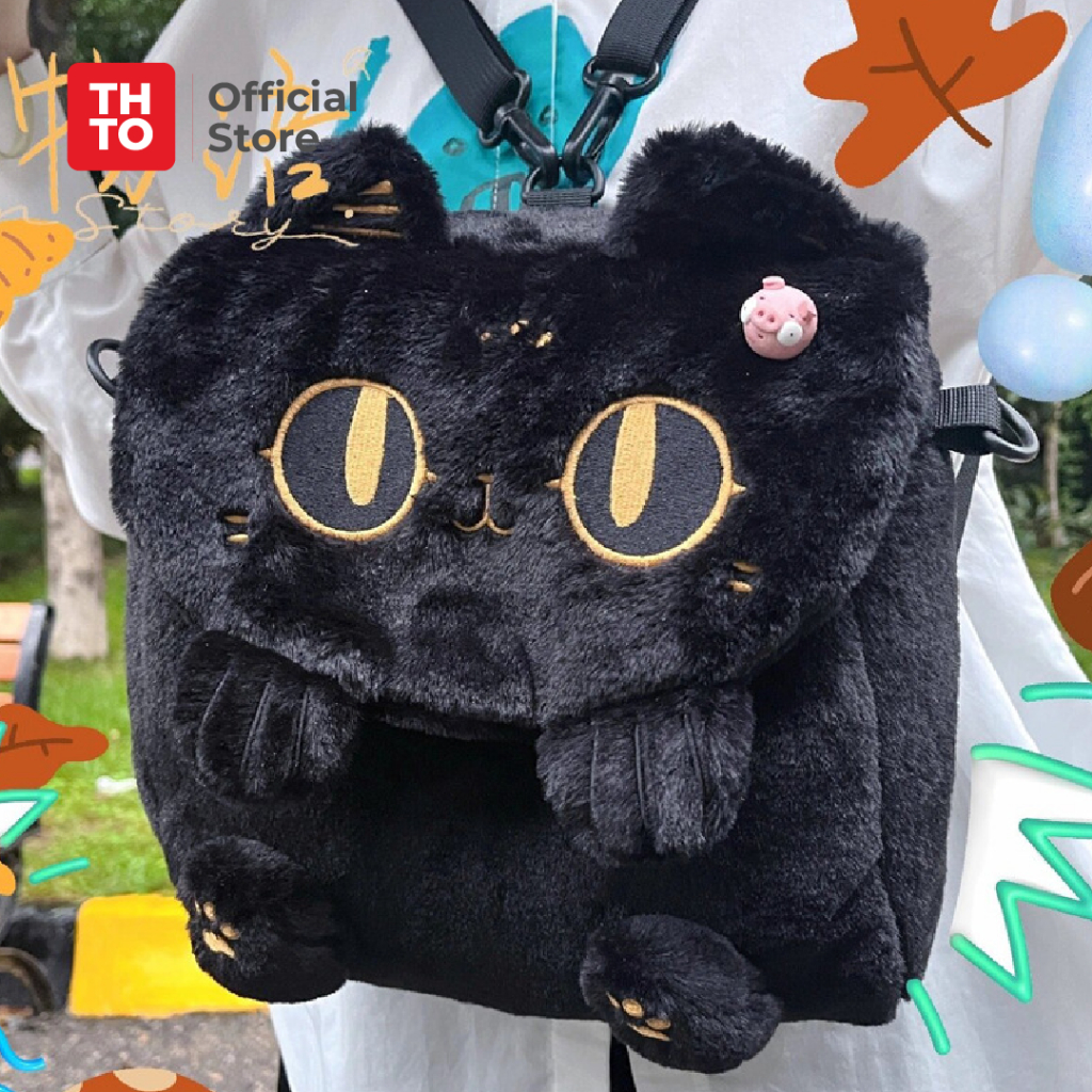 Jual THTO Tas Ransel Bag Bulu Black Cat Kucing Lucu Hitam Import Lucu ...