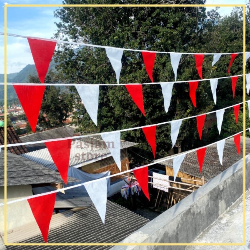 Jual 50 Meter (10 SET) Bendera Hias Festival Kain Segitiga Merah Putih Warna Warni Bunting Flag ...