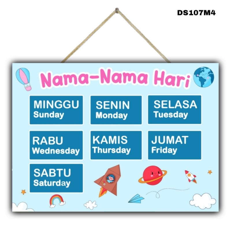 Jual Hiasan dinding Poster NAMA NAMA HARI gantungan pajangan dinding edukasi pembelajaran anak ...