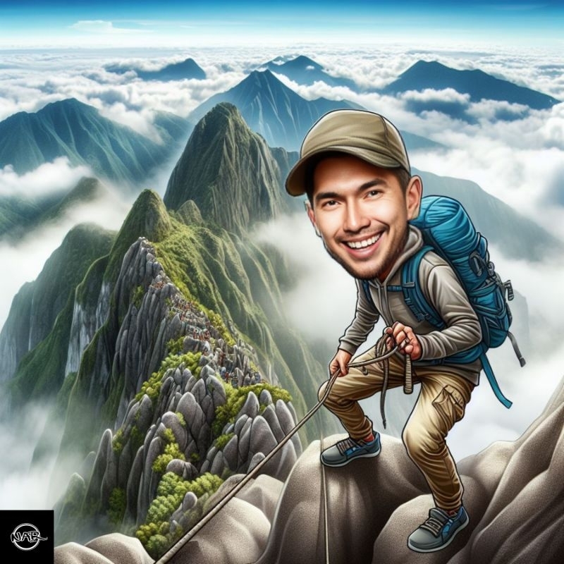 Jual Edit Foto Karikatur AI tema Gunung 1 Wajah Hadiah Ulang Tahun ...