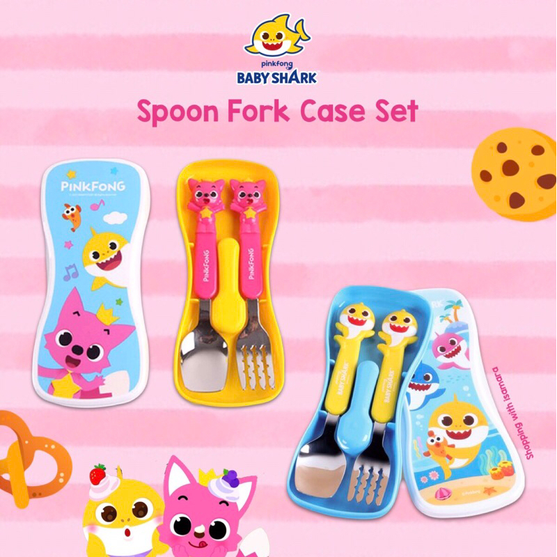 Jual Pinkfong Baby Shark Spoon Fork Case set / Sendok garpu anak ...