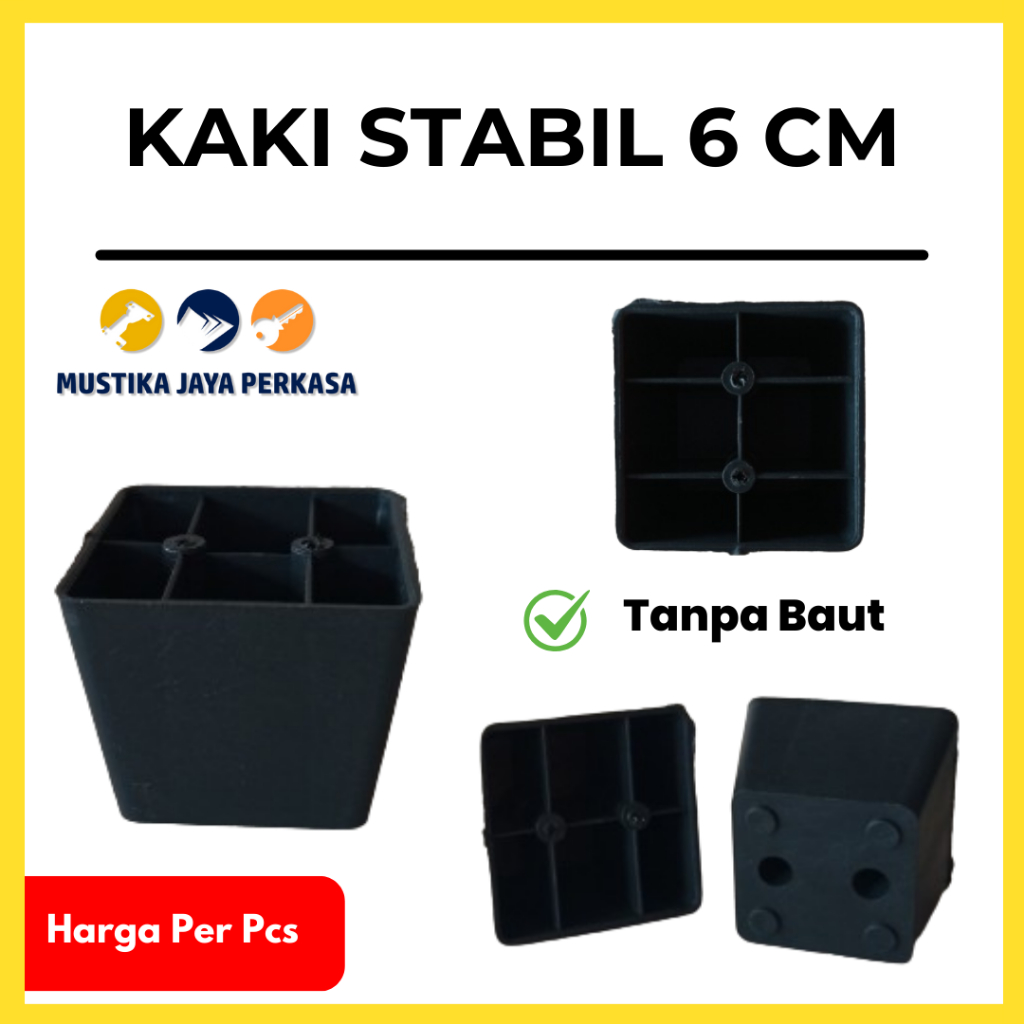 Jual Kaki Sofa Spring Bed Kotak Stabil 6 Cm Hitam Plastik Tanpa Baut (6 ...