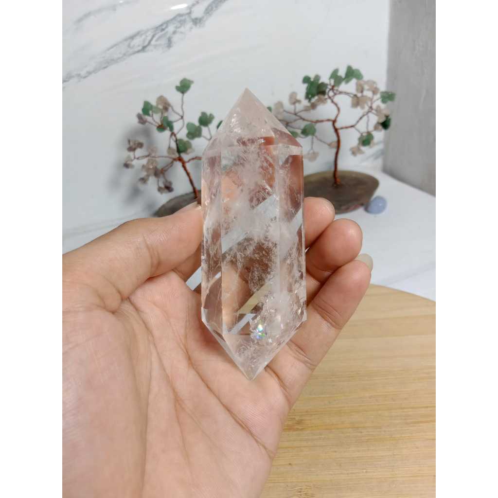 Jual Batu Natural Clear Quartz DT Double Point Rainbow (1) | Shopee ...